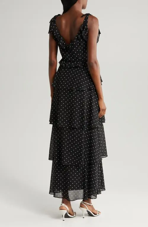 Wayf Dorothy Polka Dot Tiered Maxi Dress In Black Polka-Dot - 35